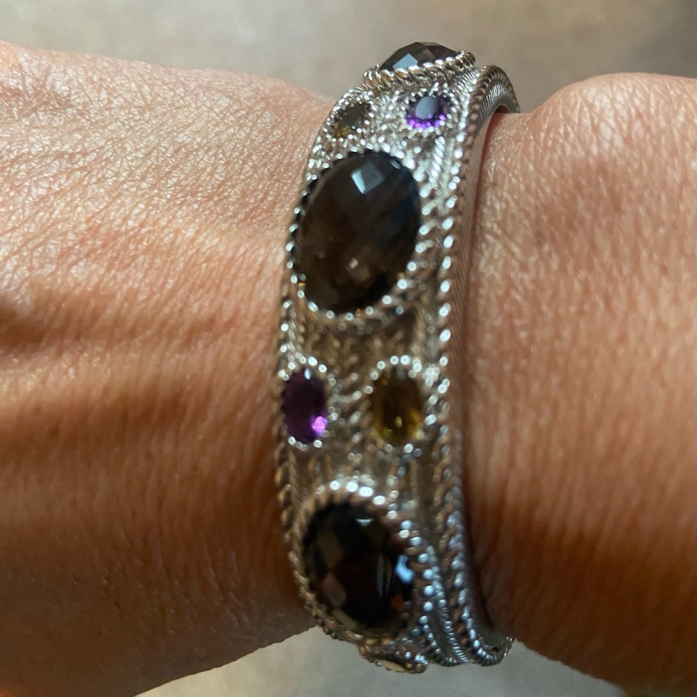 Judith Ripka Silver Cuff With Quartz Stones - Gem
